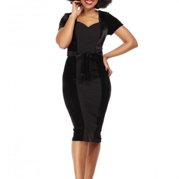 Collectif | Dresses | Black Velvet Collectif Dress With Belt | Poshmark